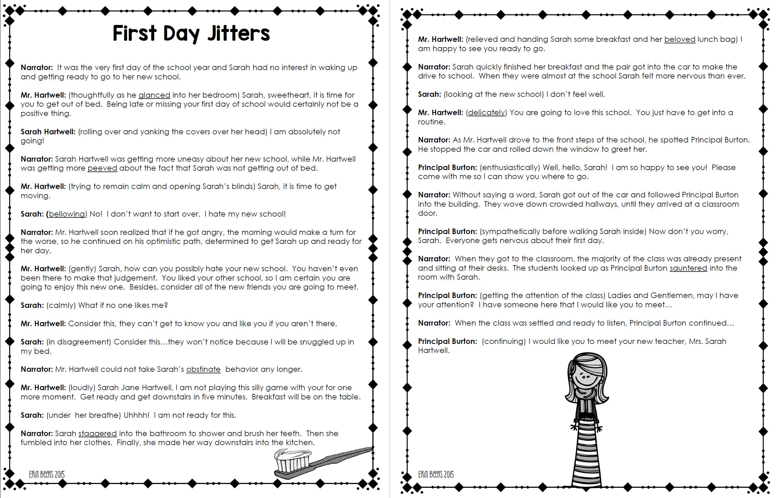 First Day Jitters Reader's Theater Script for Middle Grades - Etsy