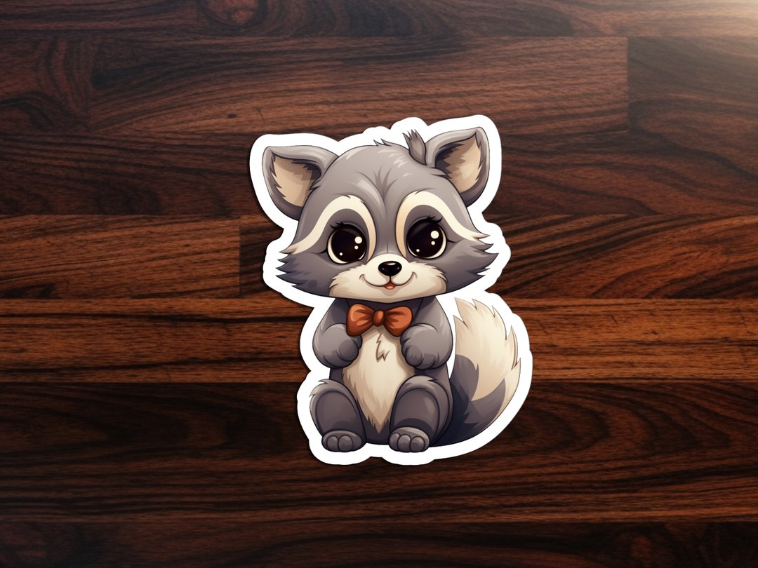 Kawaii Raccoon With Bow Tie Sticker, Adorable, Dapper Rascal, Cuteness ...
