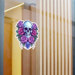 Luscious Roses and Skull: Vibrant Tattoo-style Vinyl Sticker for Bold ...