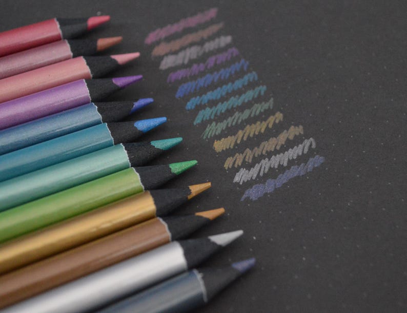 Metallic Black Core Colored Pencils - Etsy