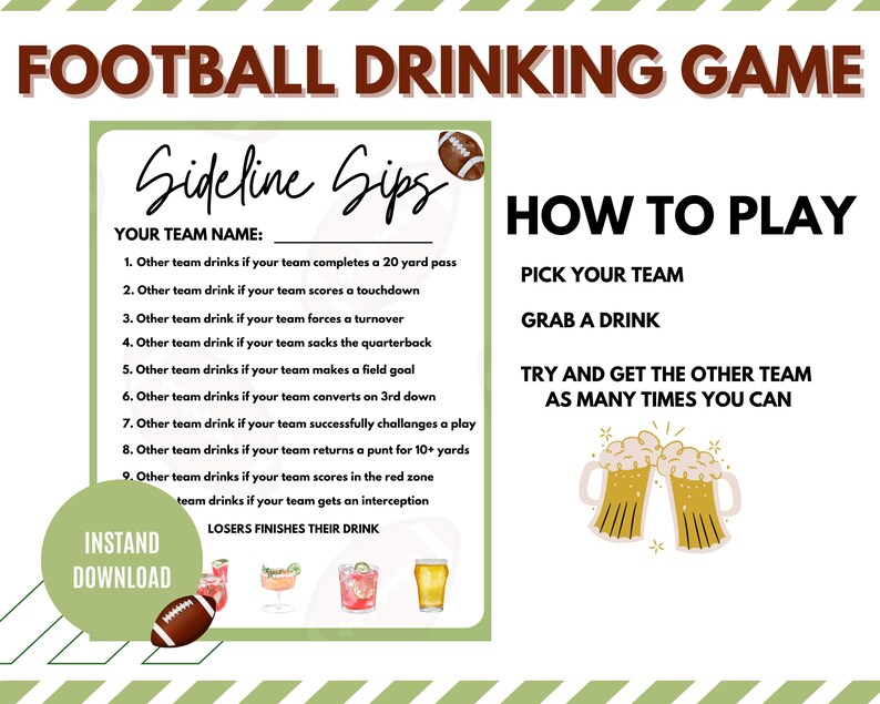 NFL Football Game | Football Printable Game | Drinking Football Game ...
