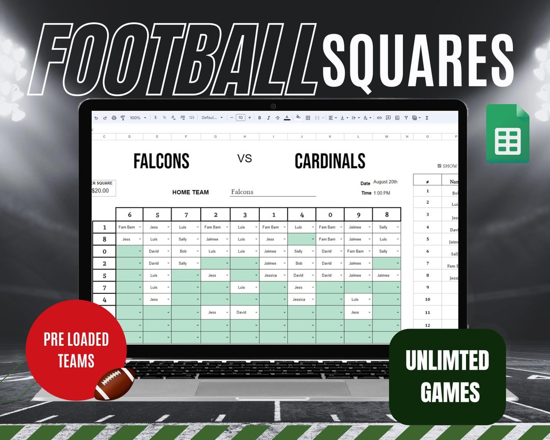Football Squares Template | NFL Football Squares Printable | Football ...