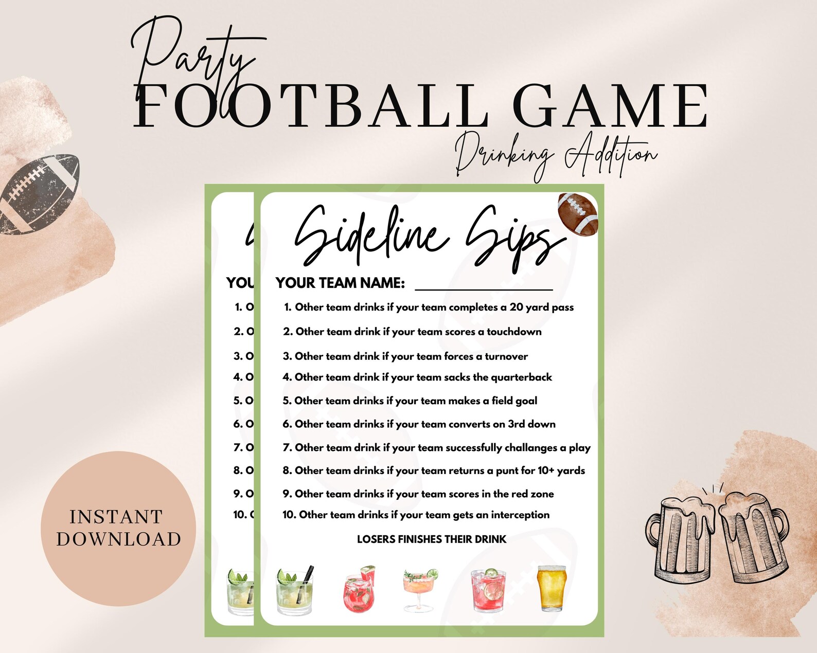 NFL Football Game | Football Printable Game | Drinking Football Game ...