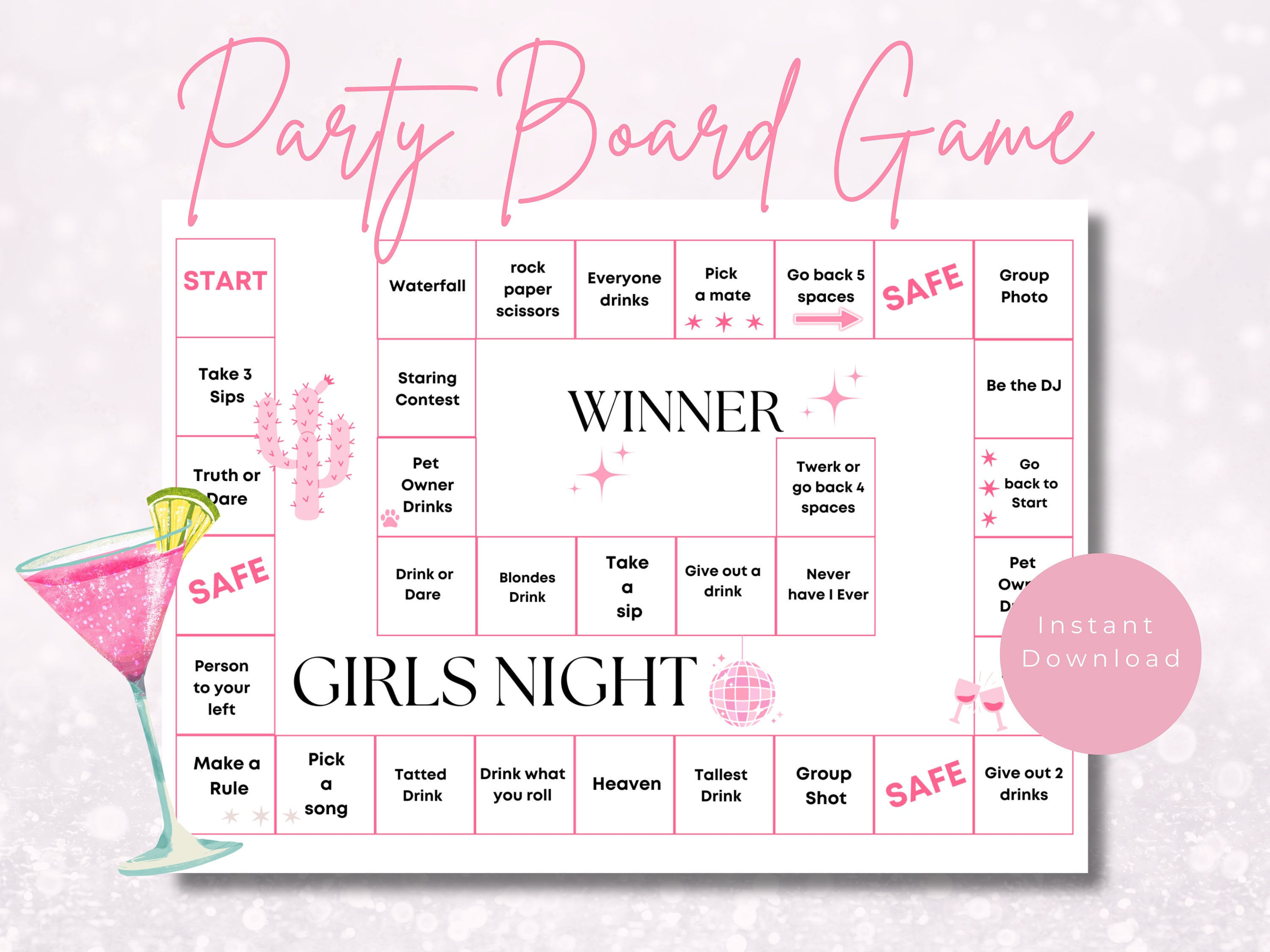 Drinking Board Games, Printable Girls Night Game, Instant Board Game ...