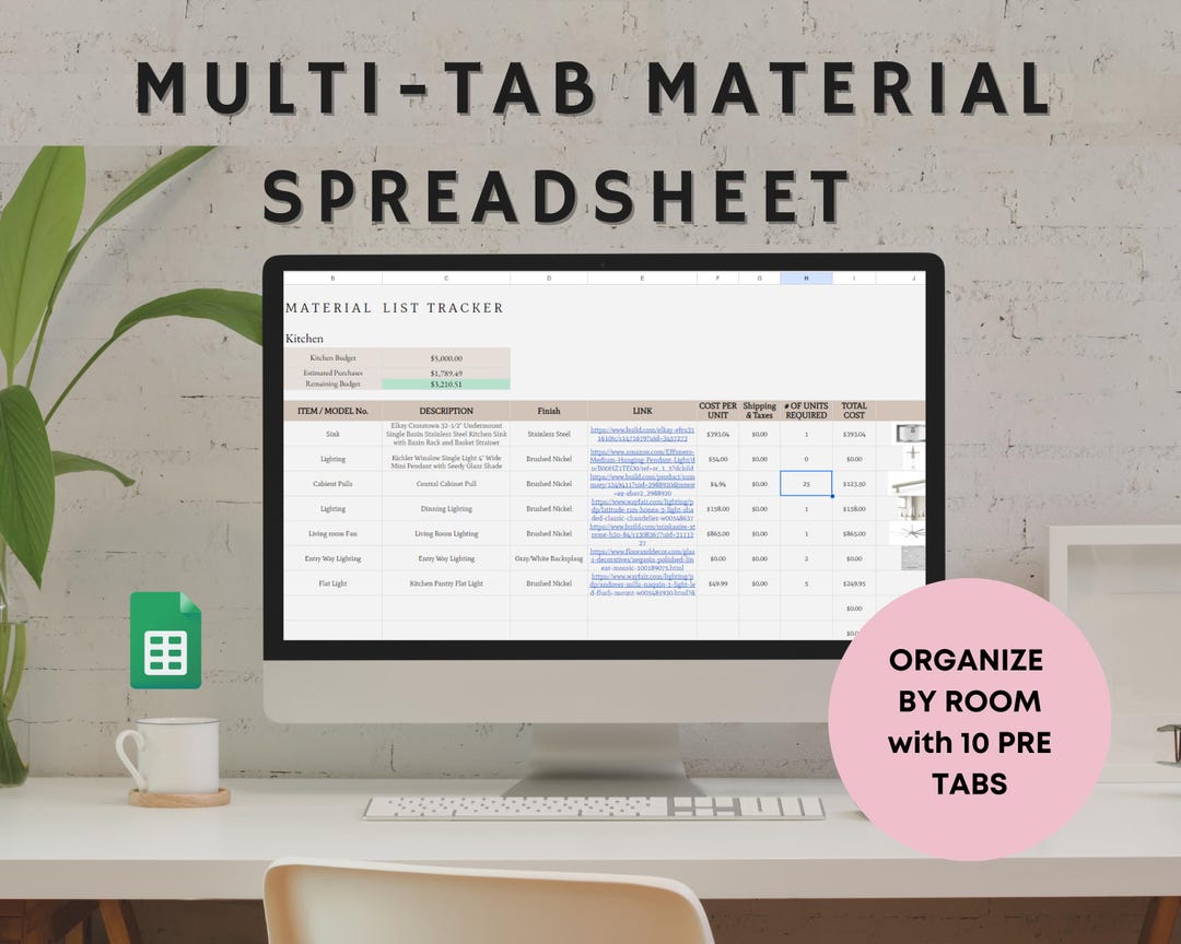 MULTI TAB - Simple Remodeling Spreadsheet| Interior Design Items ...