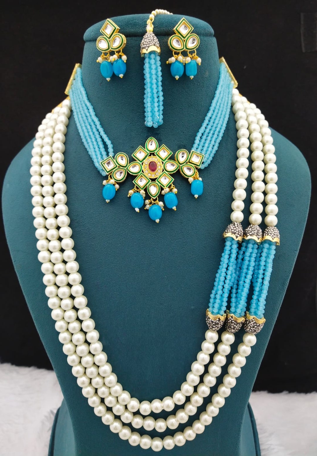 Hand Crafted Women Necklace and Earing Set Made With Artificial Glass ...