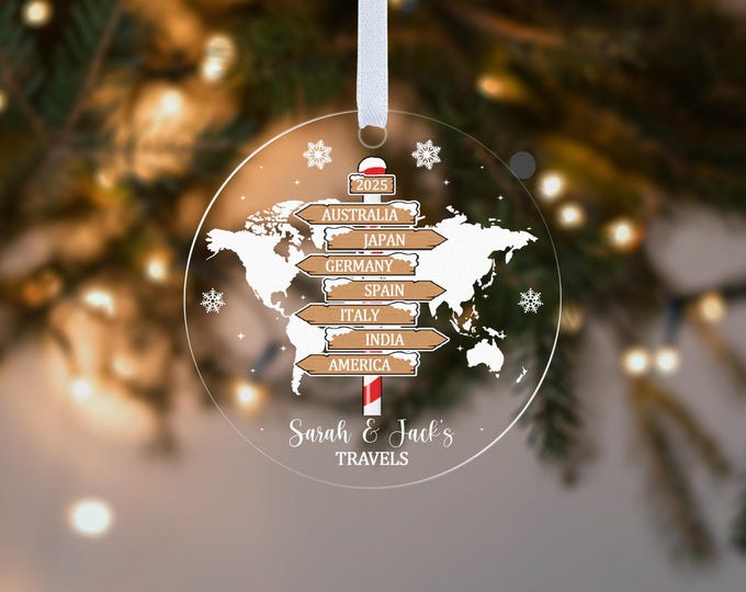 Personalised Travel Signpost Christmas Decoration, Christmas Holiday ...