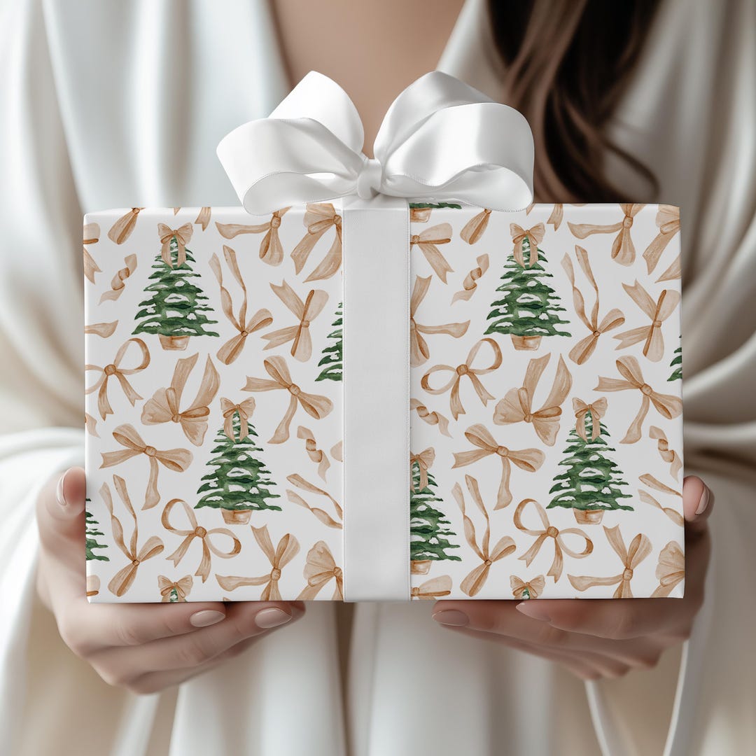 Beige Christmas Wrapping Paper Beige Coquette Christmas Gift Wrap Beige ...
