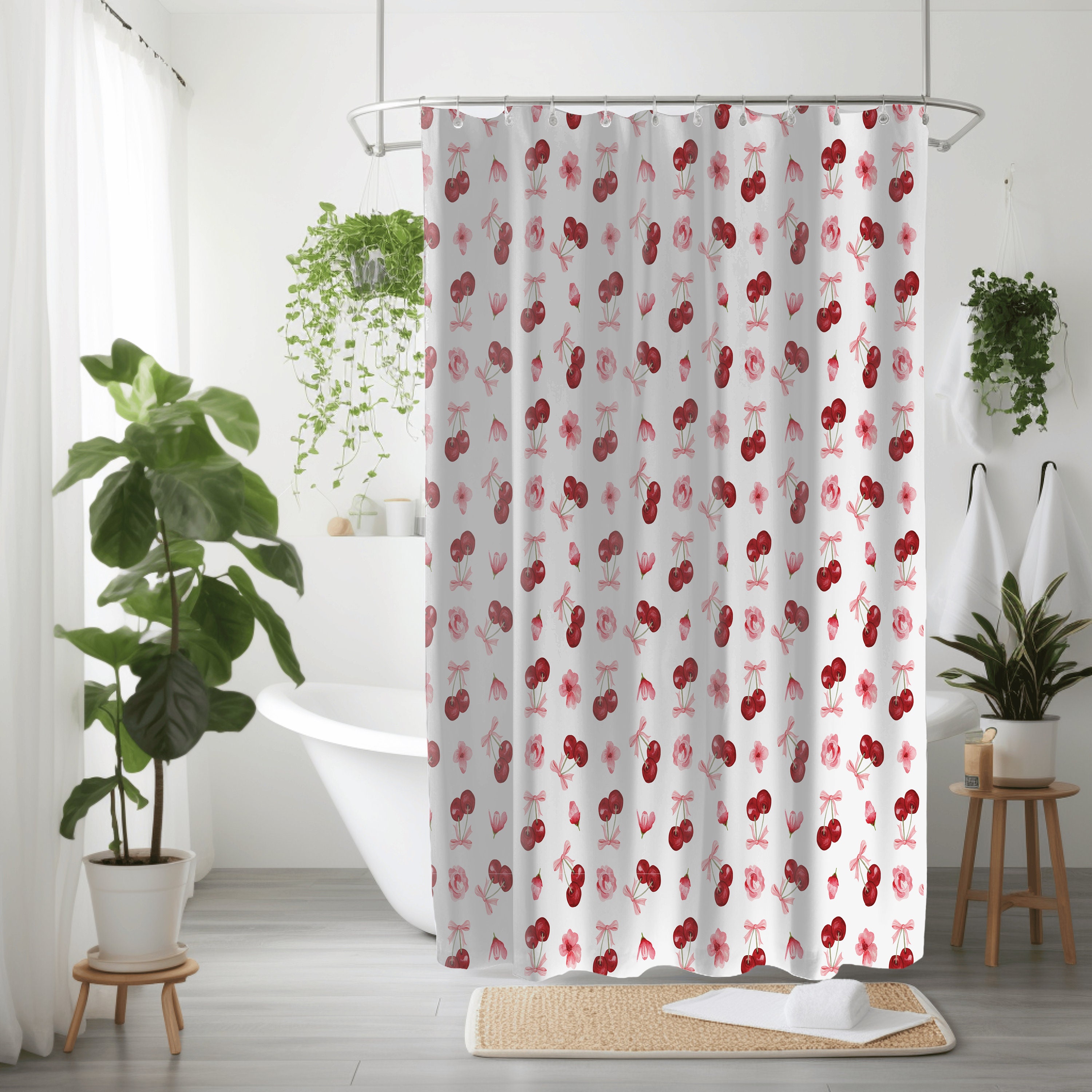 Coquette Shower Curtain Cherry Shower Curtain Preppy Shower Curtain ...