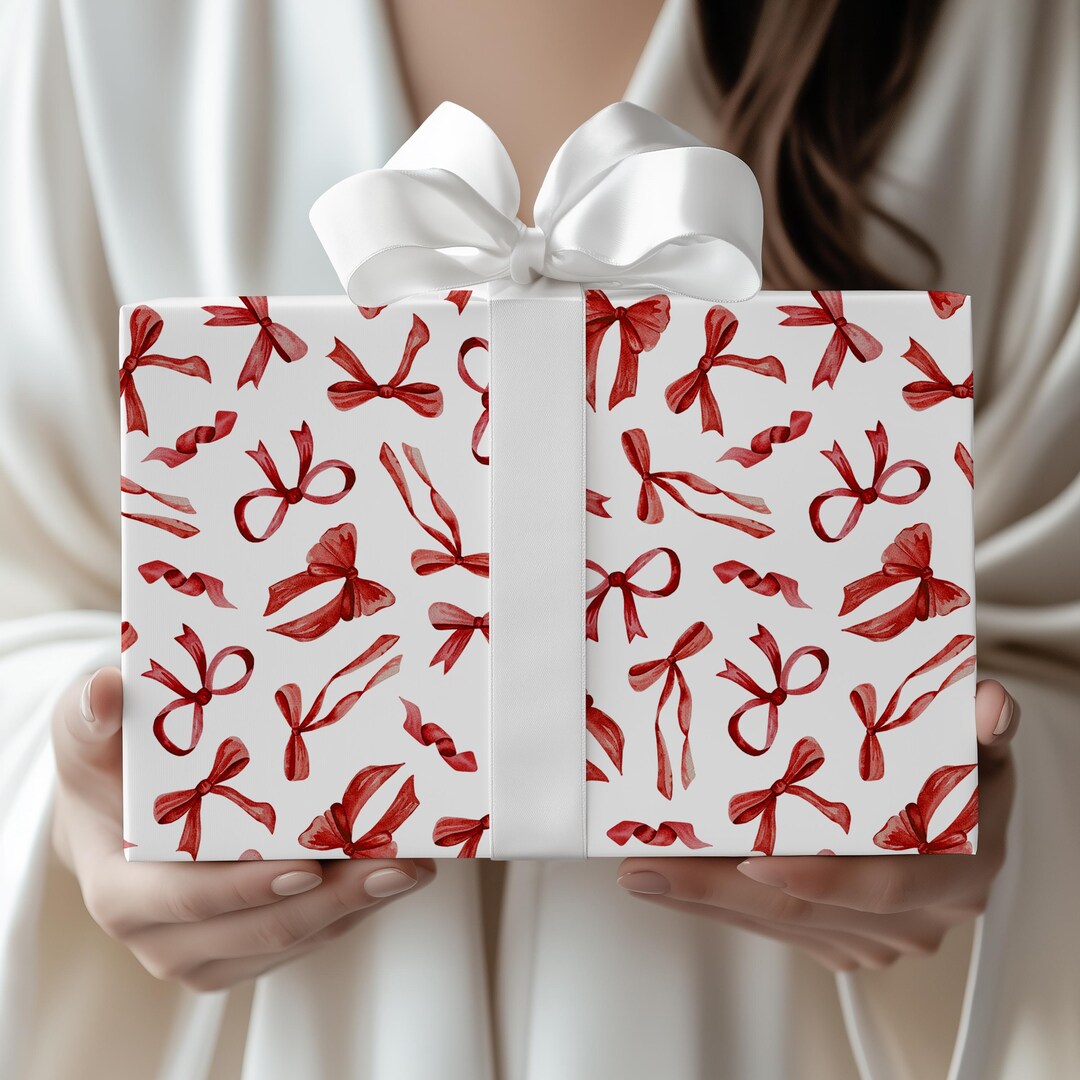 Red Bow Wrapping Paper Red Coquette Wrapping Paper Red Baby Shower ...