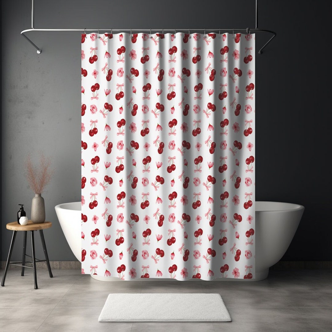 Coquette Shower Curtain Cherry Shower Curtain Preppy Shower Curtain ...
