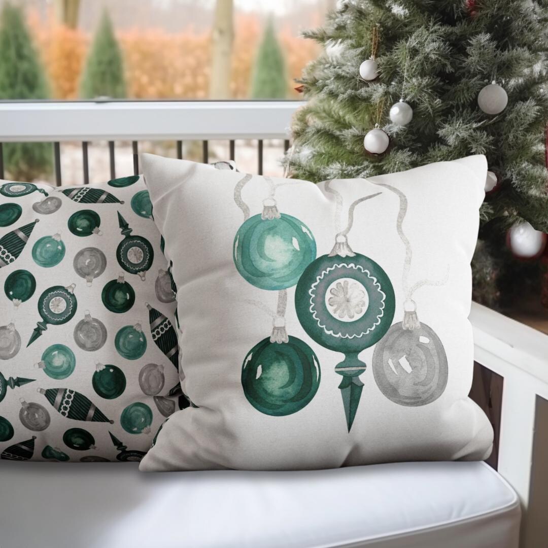 Teal Outdoor Christmas Pillow Victorian Ornament Christmas Pillow Retro ...