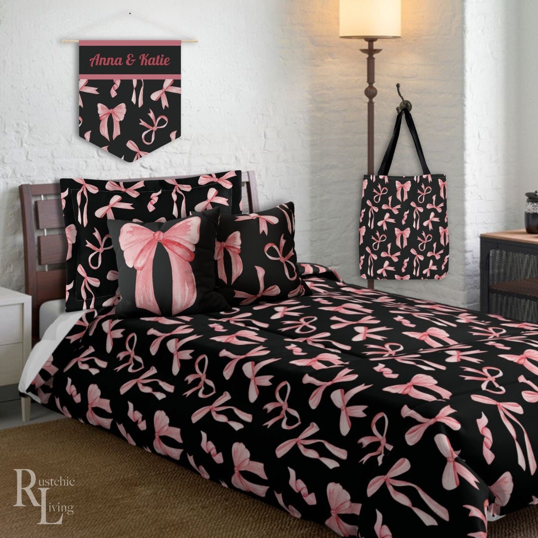 Coquette Dorm Bedding Set Dorm Room Comforter Twin XL Pink Bow Bedding ...