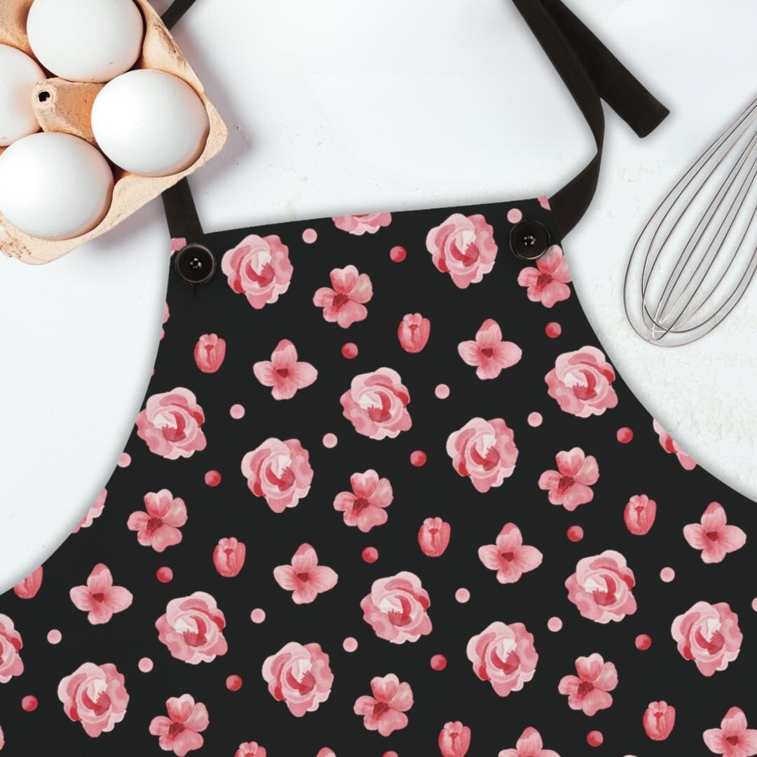 Black & Pink Apron Cottagecore Apron Retro Apron Roses Apron Floral ...