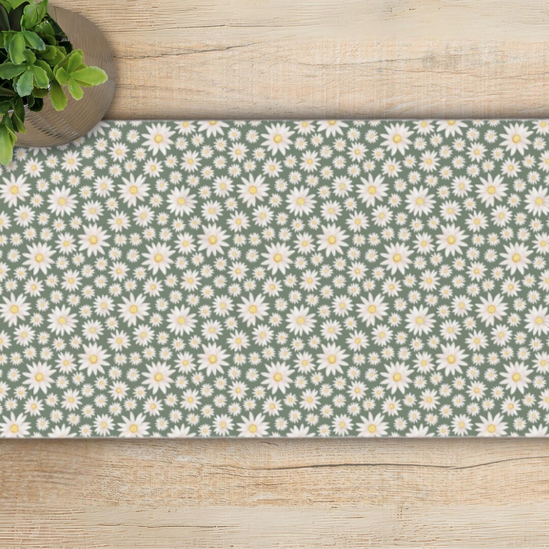 Sage Green Daisy Table Runner Sage Green Floral Tablecloth Sage Green ...