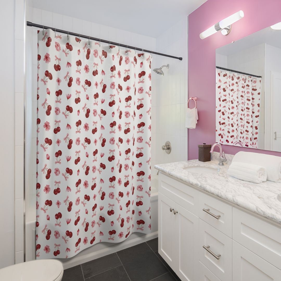 Coquette Shower Curtain Cherry Shower Curtain Preppy Shower Curtain ...