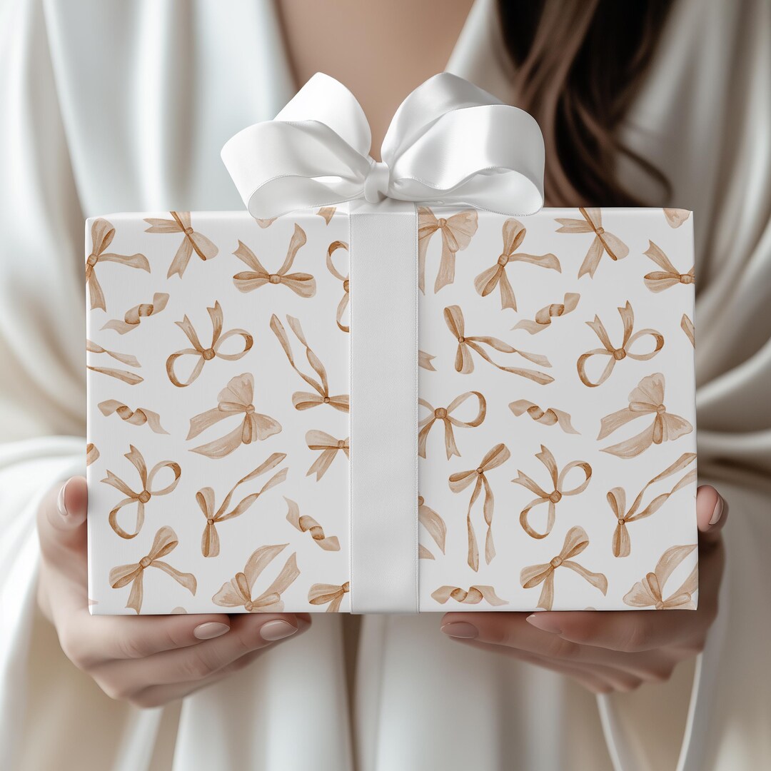 Beige Bow Wrapping Paper Beige Coquette Wrapping Paper Beige Baby ...