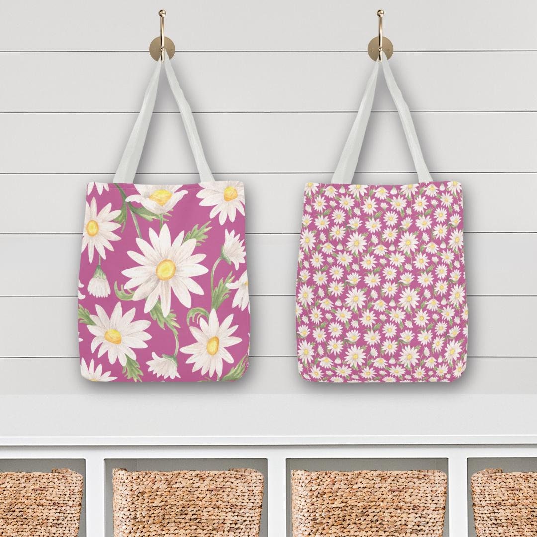 Reversible Daisy Tote Bag Pink Floral Bag Retro Tote Bag Reversible ...