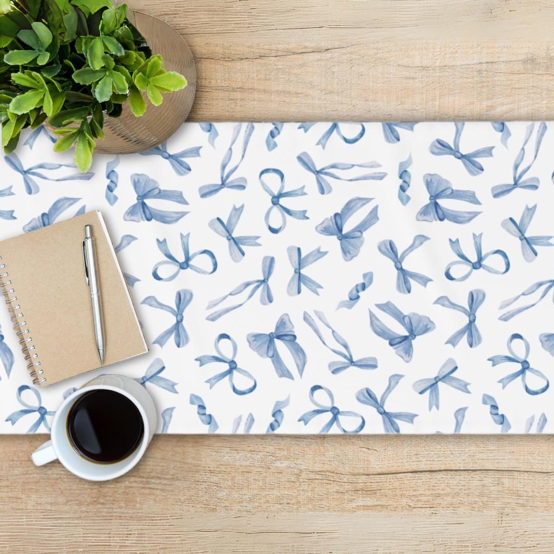 Blue Bow Table Runner Coquette Table Runner Preppy Table Runner Blue ...