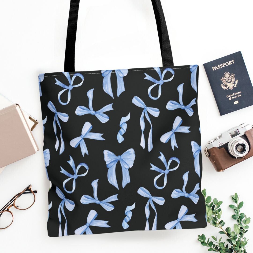 Dark Coquette Bows Tote Bag Blue Girly Tote Bag Bows Blue Preppy Tote ...