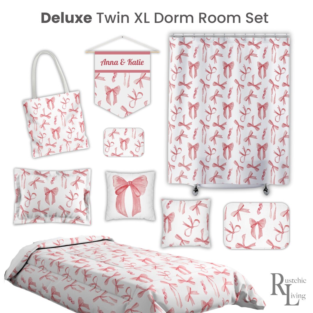 Coquette Dorm Bedding Set Dorm Room Comforter Twin XL Pink Bow Bedding ...
