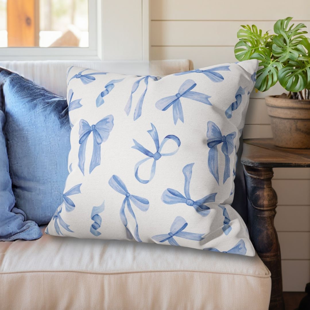 Coquette Bow Pillow Coquette Blue Bow Throw Pillow Coquette Bows Pillow Blue Pillow Preppy Girly ...