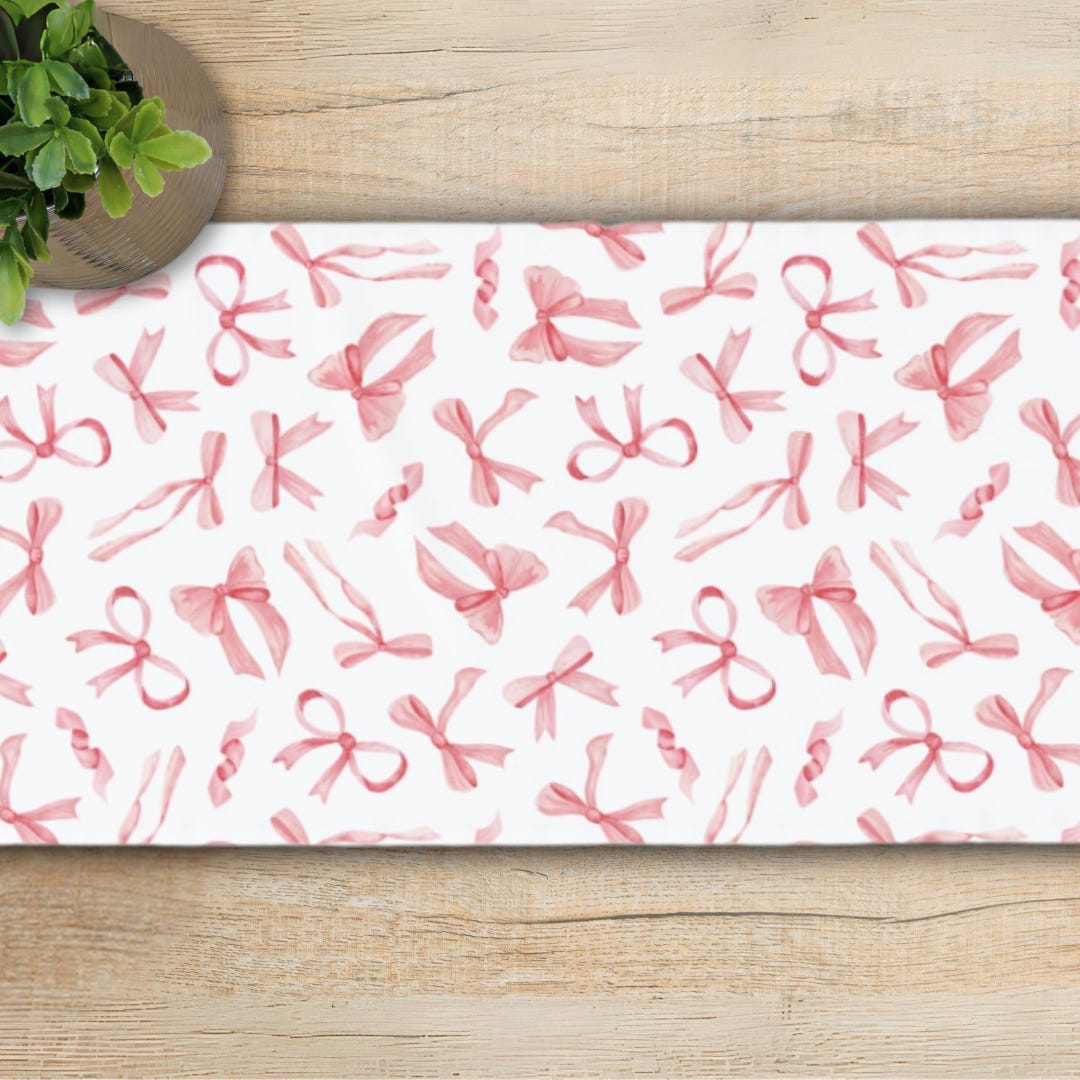 Pink Bow Table Runner Pink Bow Tablecloth Pink Bow Baby Shower Decor ...