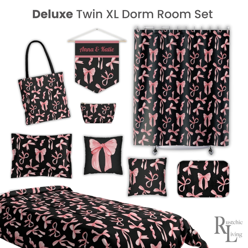 Coquette Dorm Bedding Set Dorm Room Comforter Twin XL Pink Bow Bedding ...