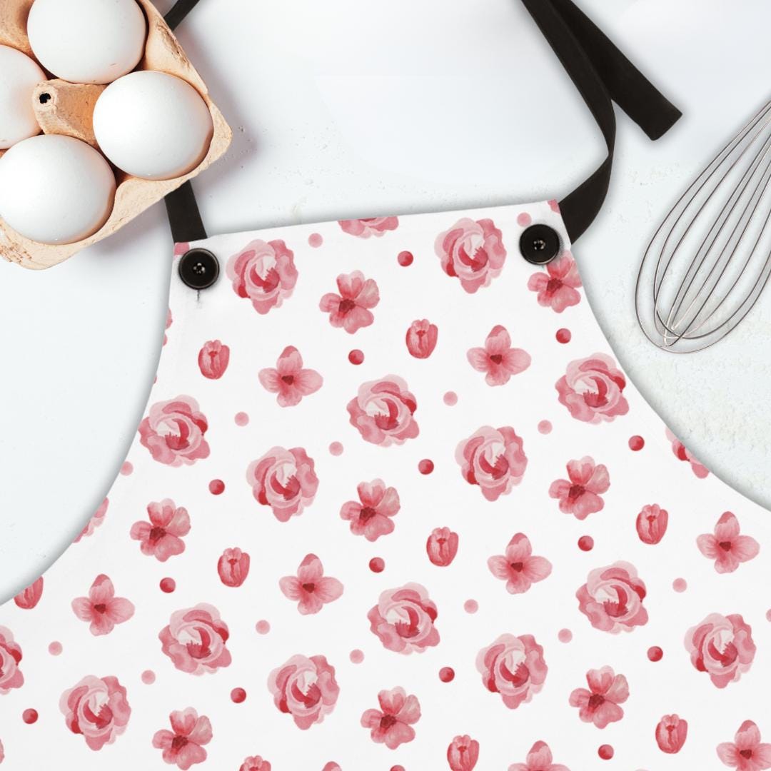 Pink Floral Apron Cottagecore Apron Pink Retro Apron Roses Apron Floral ...