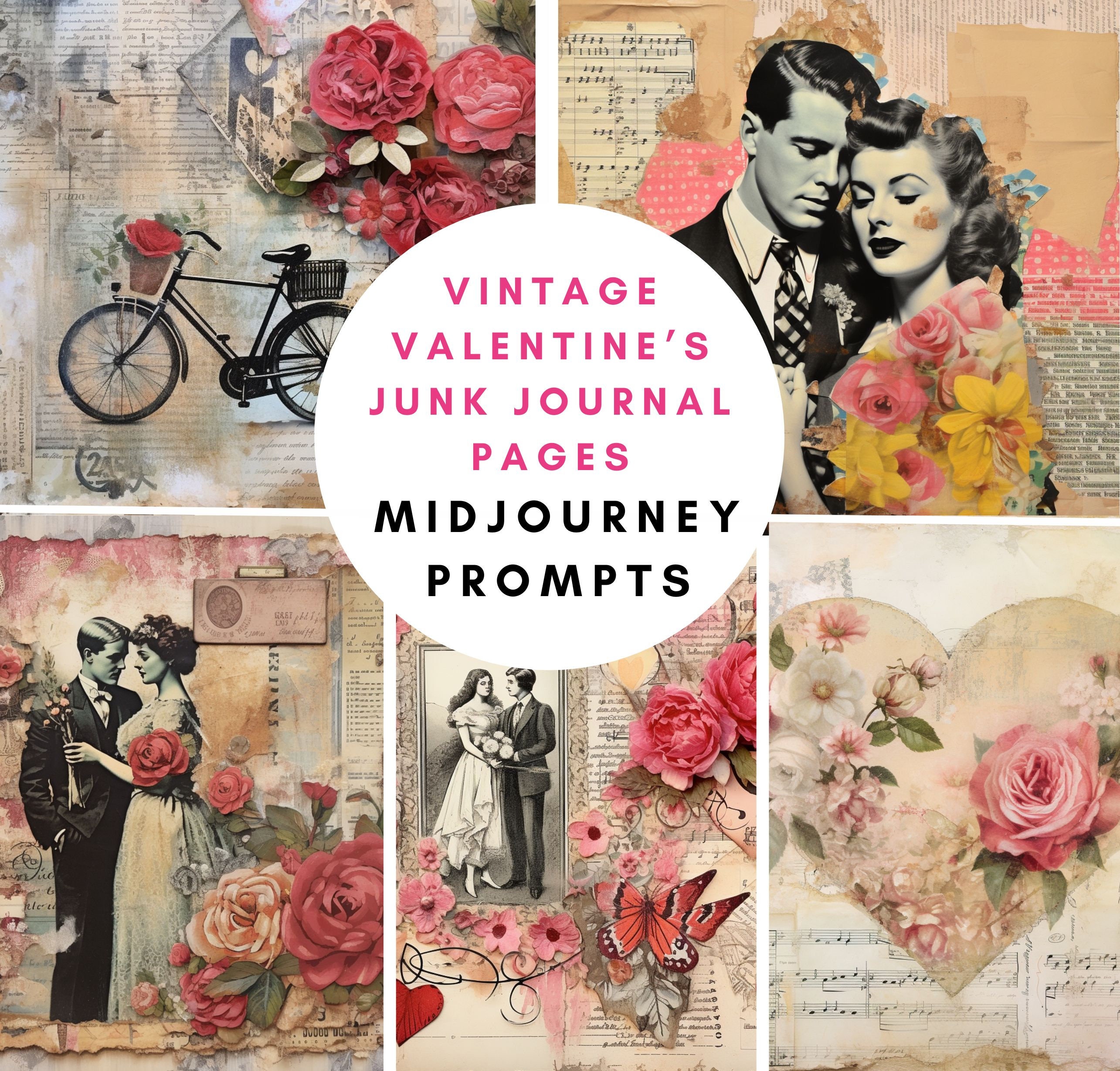 Midjourney Prompts for Vintage Valentine Junk Journal Pages, Mixed ...