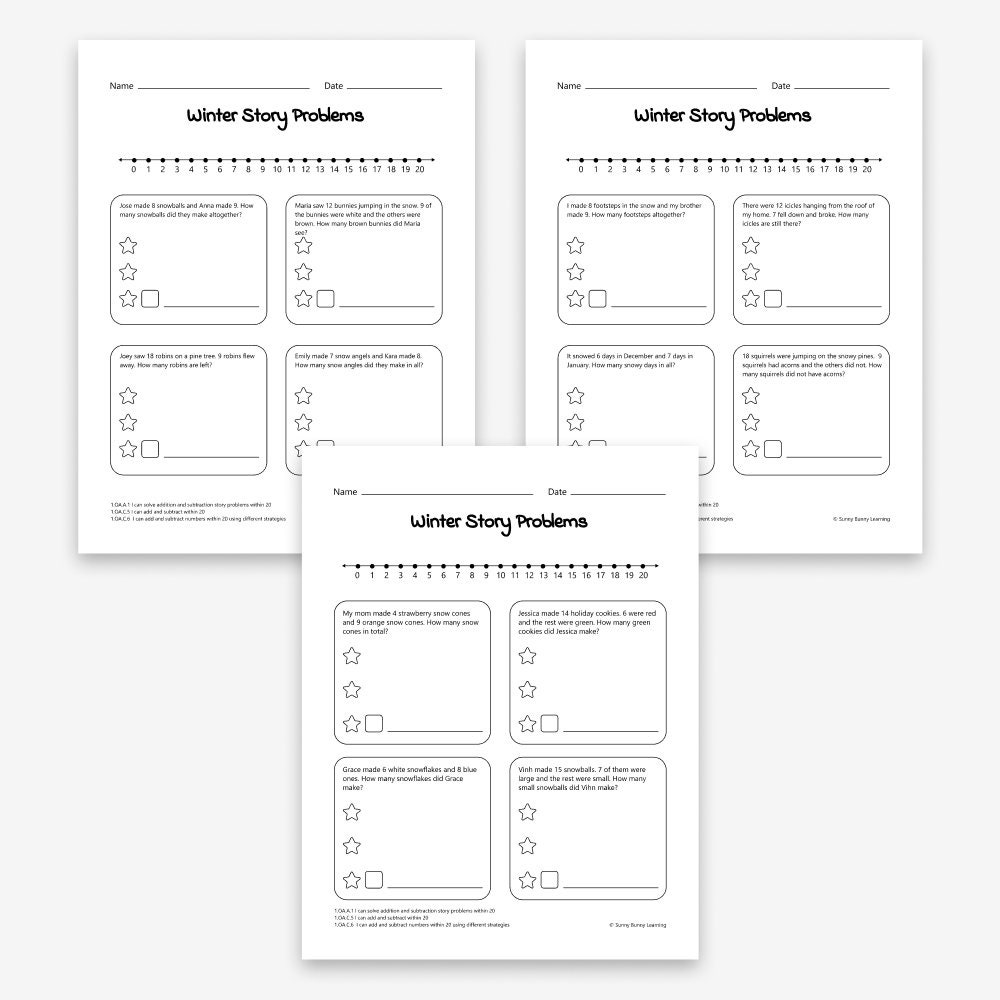 Winter Story Problems | Real Life Story Problems | Printable PDF ...