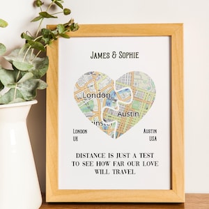 Custom Long Distance Relationship Map Print Personalized Puzzle Heart ...