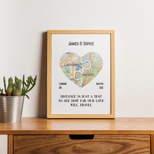 Custom Long Distance Relationship Map Print Personalized Puzzle Heart ...