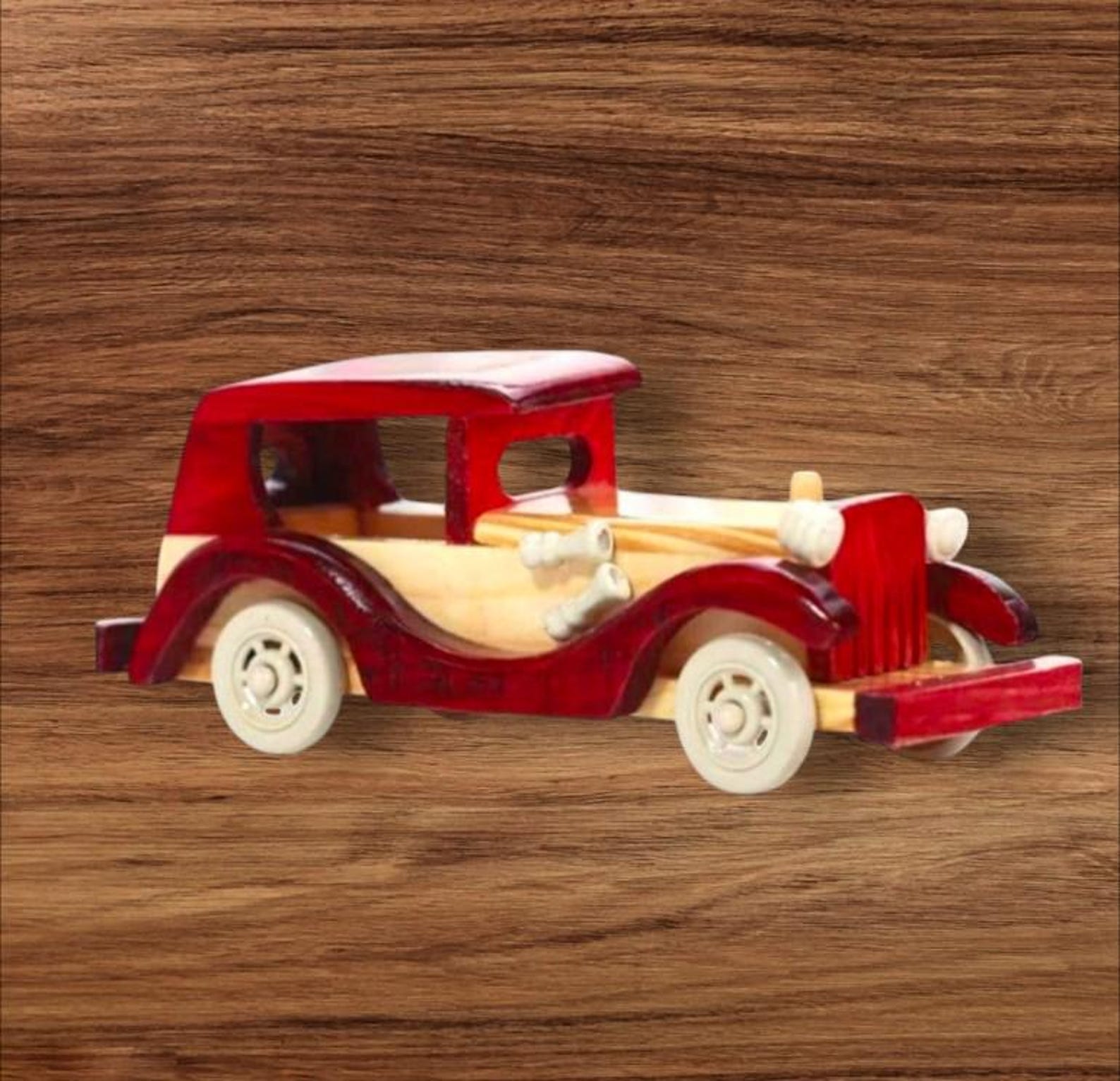 Handmade Wooden Antique Car Showpiece: Red Decorative Model - Etsy