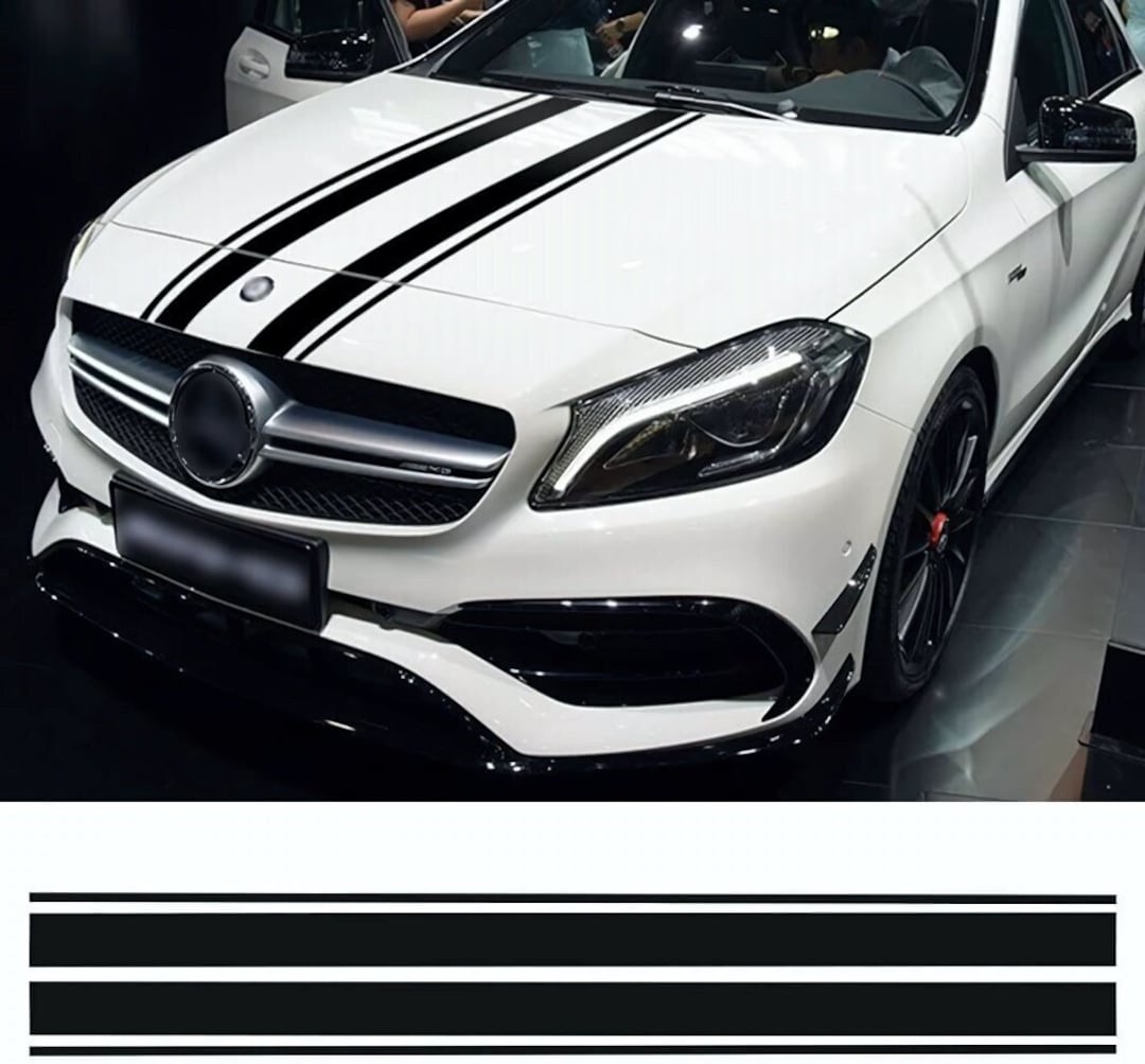 Set 2 Pcs Racing Hood Decal Black Stripes Sticker Sport Racing Decals ...