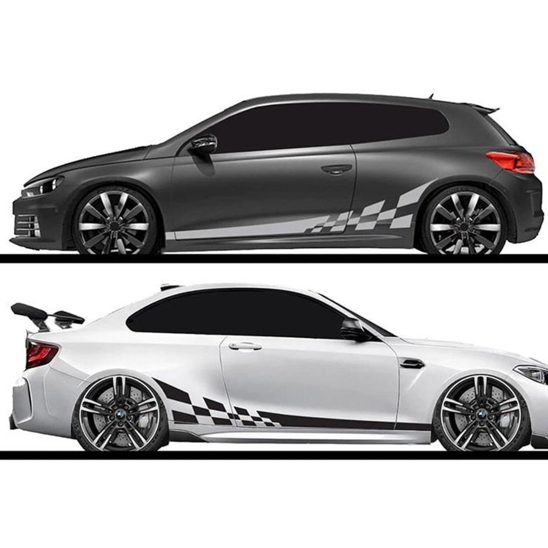 Kit 2 Pcs Car Sticker Both Side Doors Decals Racing Stripes Auto Sport ...