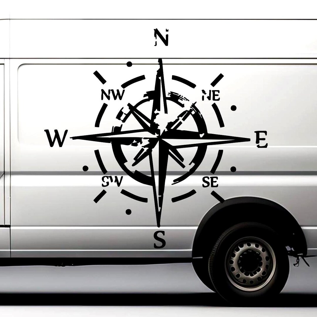 Set 2 Pcs Vintage Compass Rose Sticker Graphics Both Sides Motorhome ...