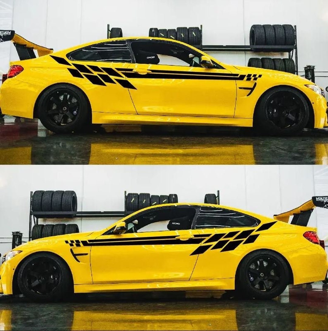 Kit 4 Pcs Car Racing Stripe Stickers for Vehicle Side Body | Both Side ...
