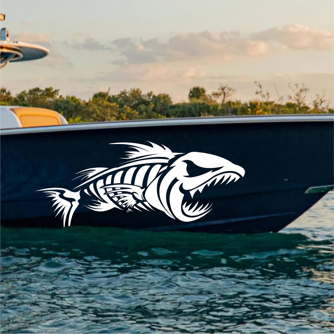 Set 2 Pcs Large Angry Fish Bone Graphics Stickers Boat Body Decal ...