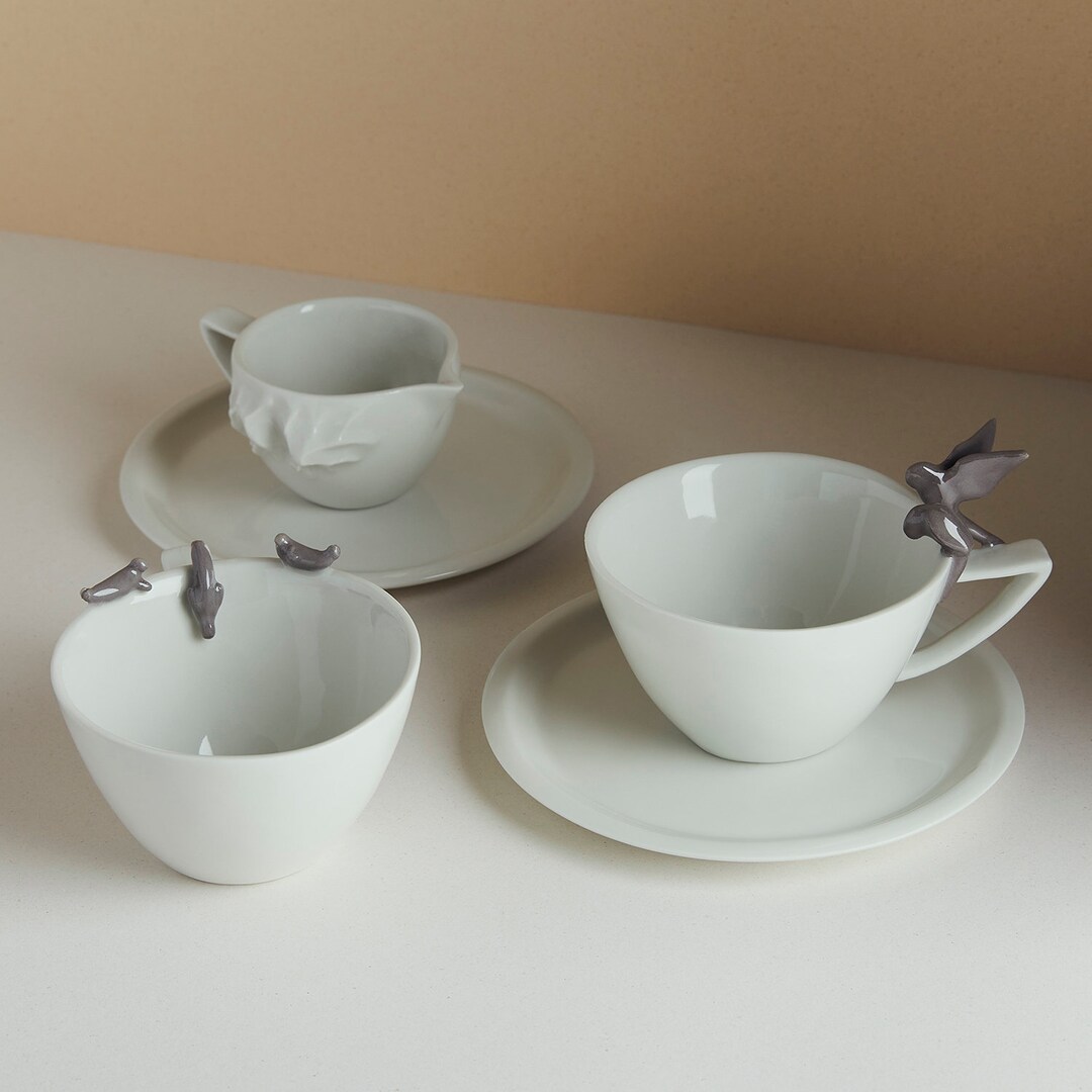 Handmade Mug Set, Double Espresso Cups and Milk Jug, Animal Mugs With ...