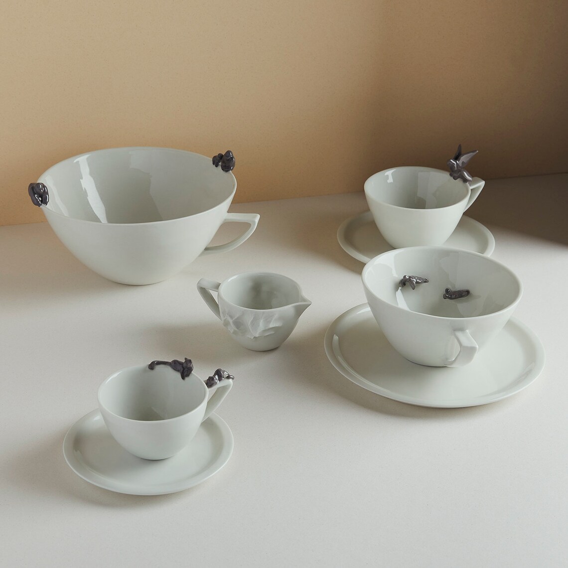 Handmade Mug Set, Double Espresso Cups, Animal Mugs With Birds and ...