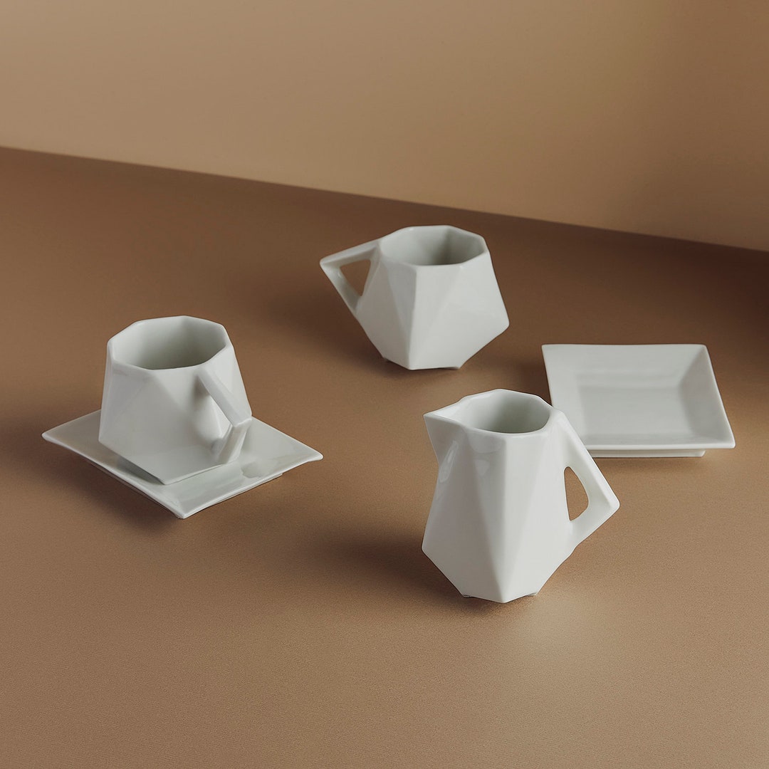 Handmade Mug Set, Double Espresso Cups and Milk Jug, Diamond Mugs and ...