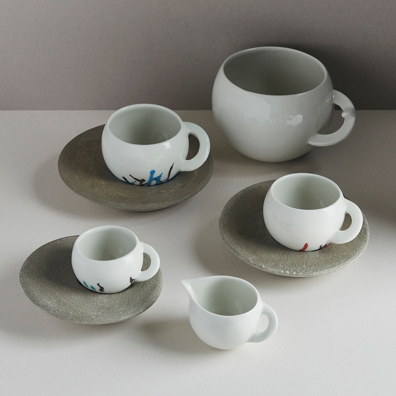 Handmade Mug Set - Clear, Blue, Green, Red - Double Espresso Cups ...