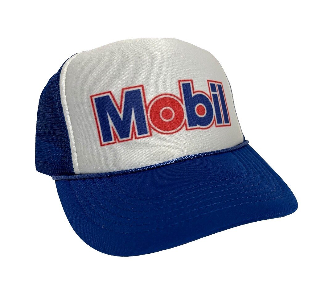Mobil Retro Logo Trucker Hat Vintage Style Royal Blue Trendy Gas ...