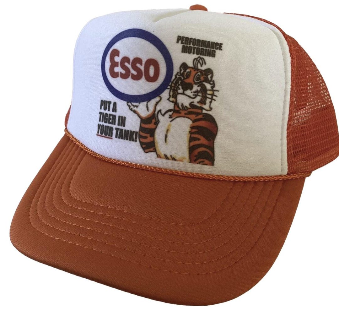 Vintage Esso Tiger Hat Gasoline Trucker Hat Adjustable Orange Formula ...