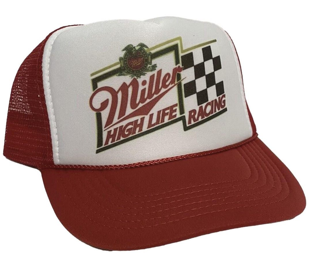 Miller Lite Racing Trucker Hat Vintage Style Red Mesh Snapback Retro ...