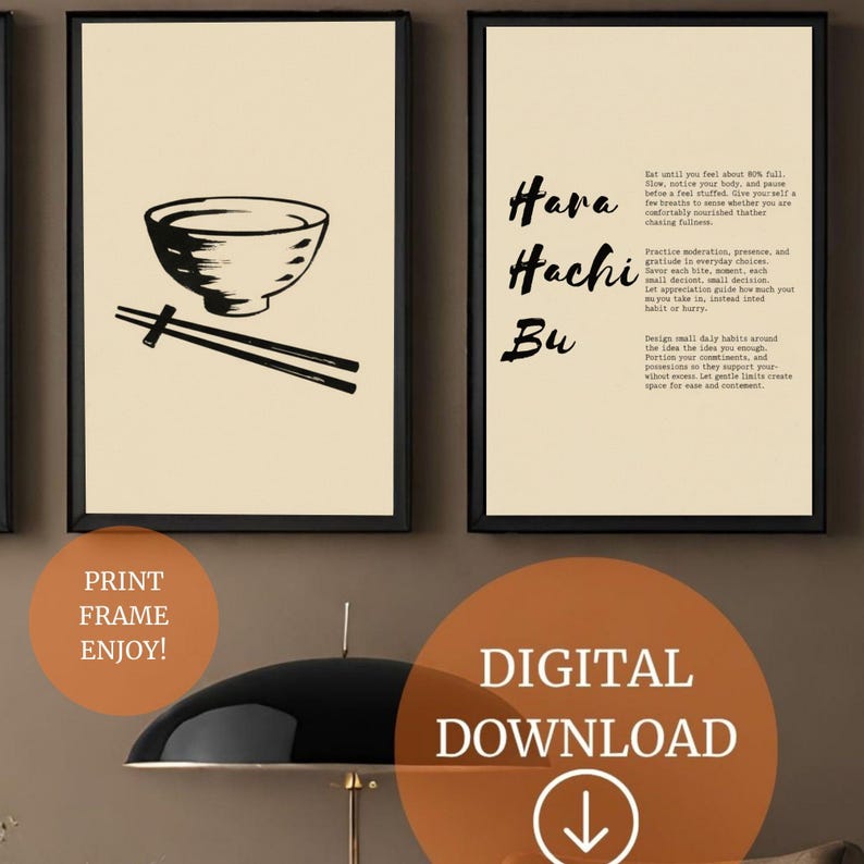 Hara Hachi Bu Minimalist Kitchen Wall Art Set – Japandi Kraft Poster ...