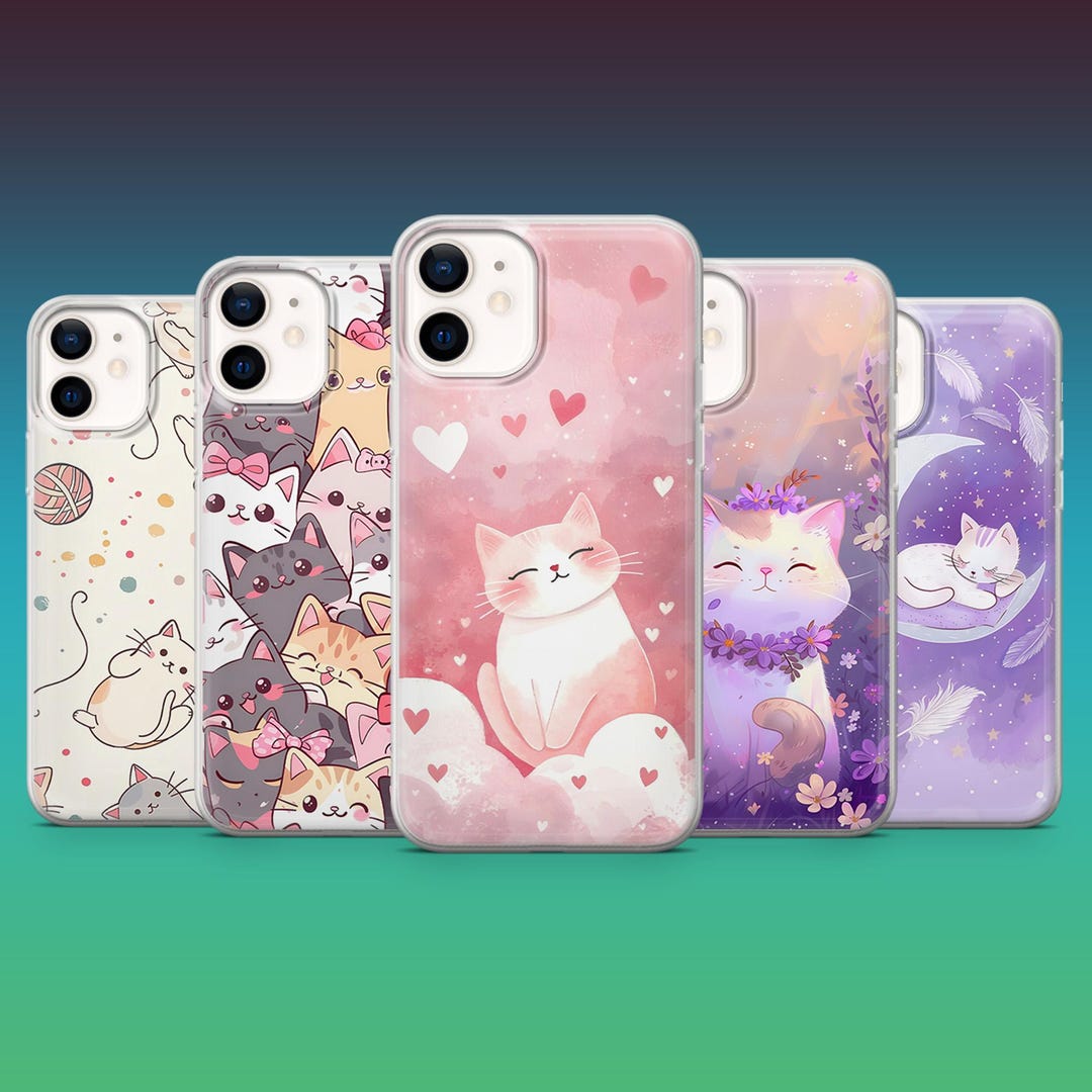 Kawaii Cat Phone Case Cat Lover Cute Animals Cover for iPhone 16, 15 ...