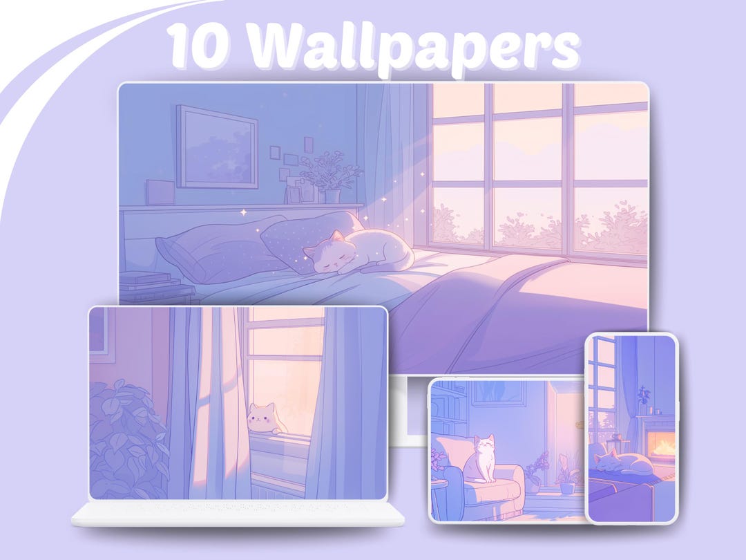 Cat Wallpapers for Desktop: Purple Aesthetic Cat Wallpaper, Purple ...
