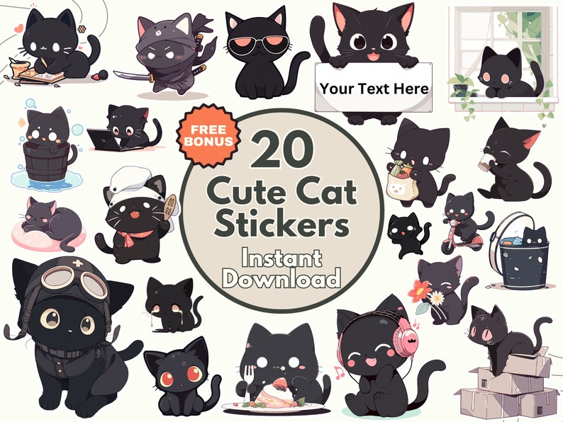 Cute Cat Stickers, Anime Cat, Goodnotes Cat Stickers, Kawaii Cat Bundle ...